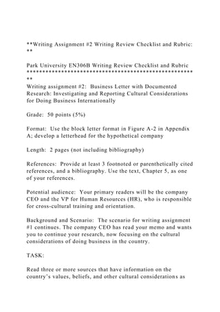 Writing Assignment #2 Writing Review Checklist and Rubric .docx