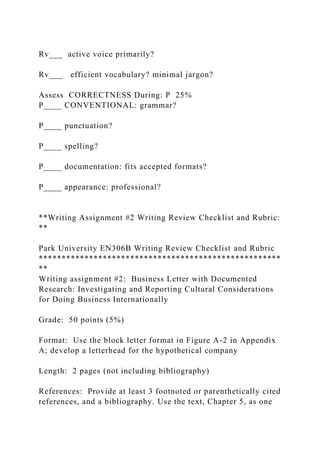 Writing Assignment #2 Writing Review Checklist and Rubric .docx