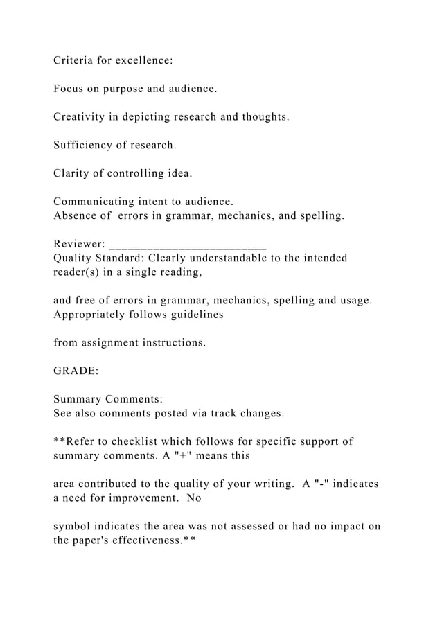 Writing Assignment #2 Writing Review Checklist and Rubric .docx