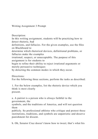 Writing Assignment 3 Prompt Description In this writ.docx | Elections | Politics