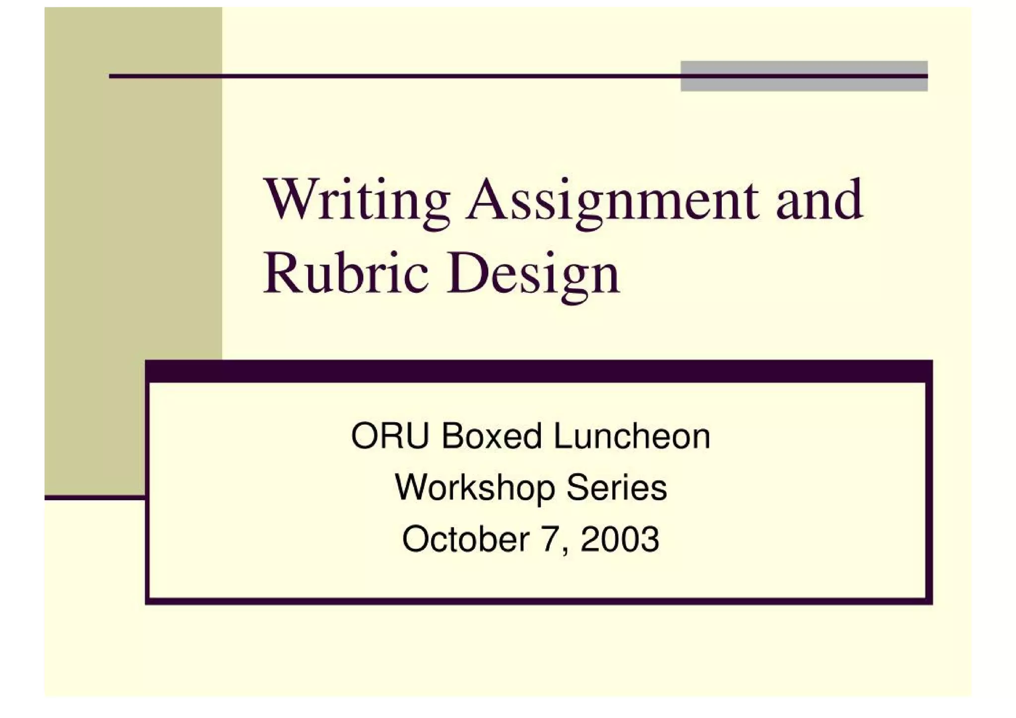 Writing Assignment And Rubric Design | PPT
