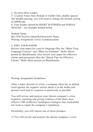 Writing Assignment GuidelinesAfter a major disaster or cr.docx