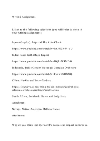 Writing AssignmentListen to the following selections (you wi | PDF