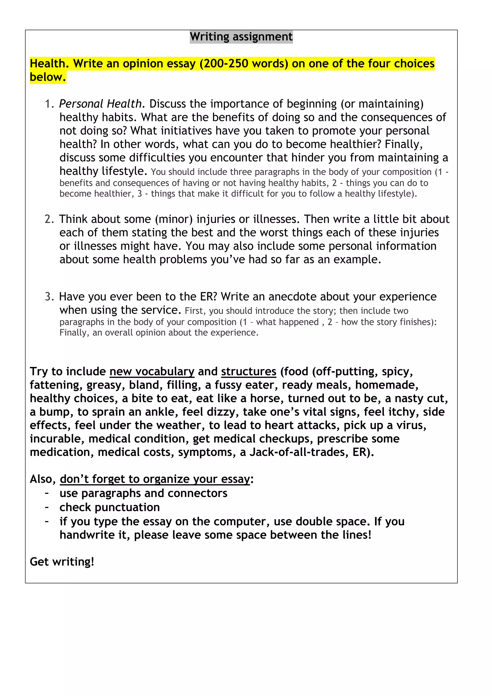 Writing assignment on health | PDF