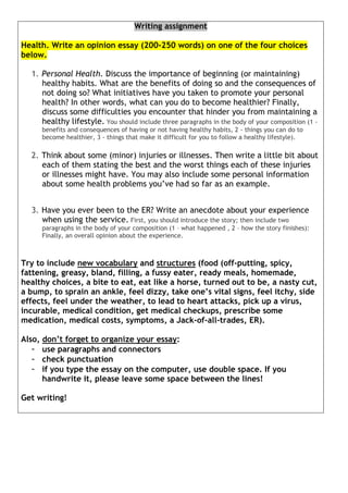 Writing assignment on health | PDF