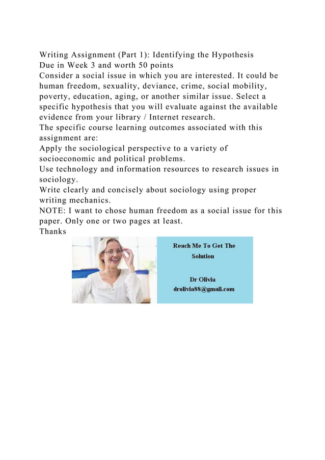 Writing Assignment (Part 1) Identifying the HypothesisDue in Week.docx