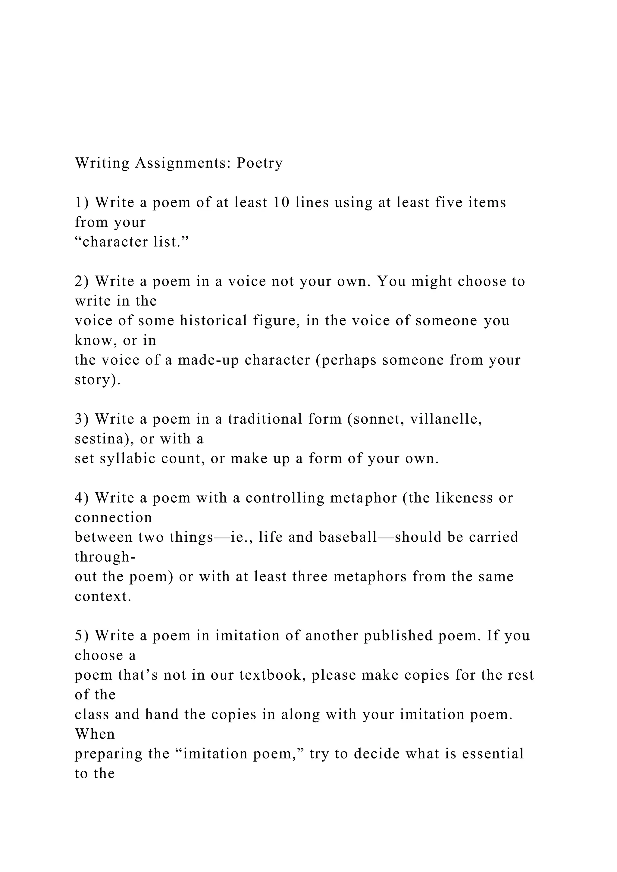 Writing Assignments Poetry1) Write a poem of at least 10 .docx