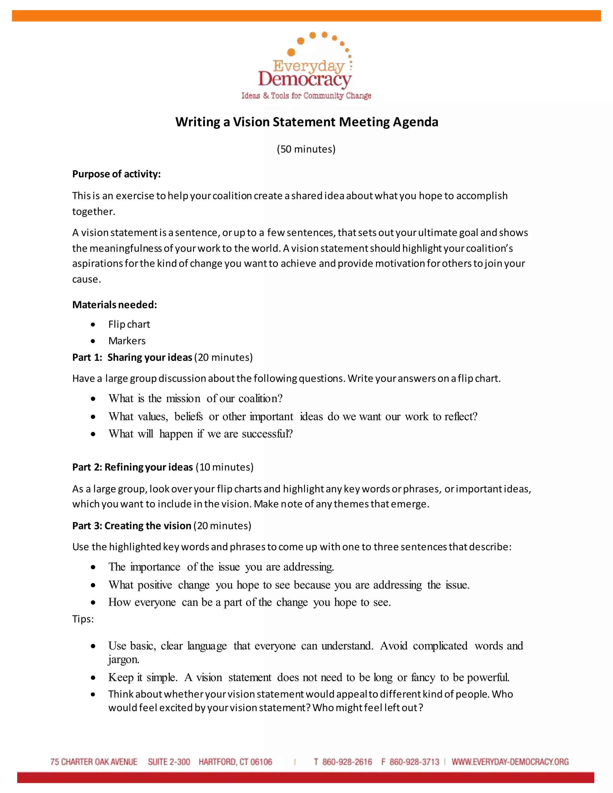 Writing a Vision Statement Meeting Agenda | DOCX