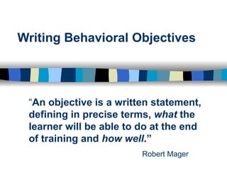 Writing behavioral objectives for class 4 | PPT