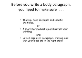 W Riting Body Paragraphs | PPT