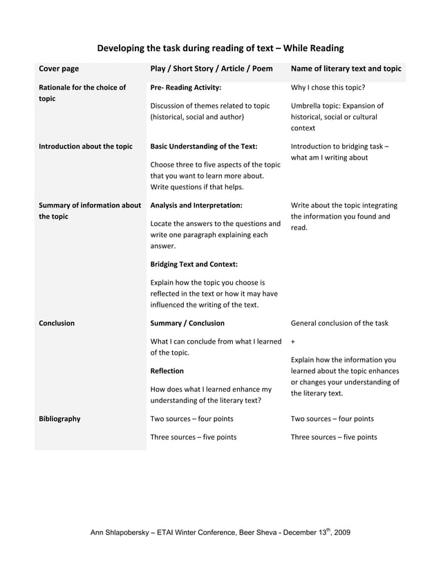 Handouts: Writing: Bagrut, Projects and now Bridging to Literature | PDF