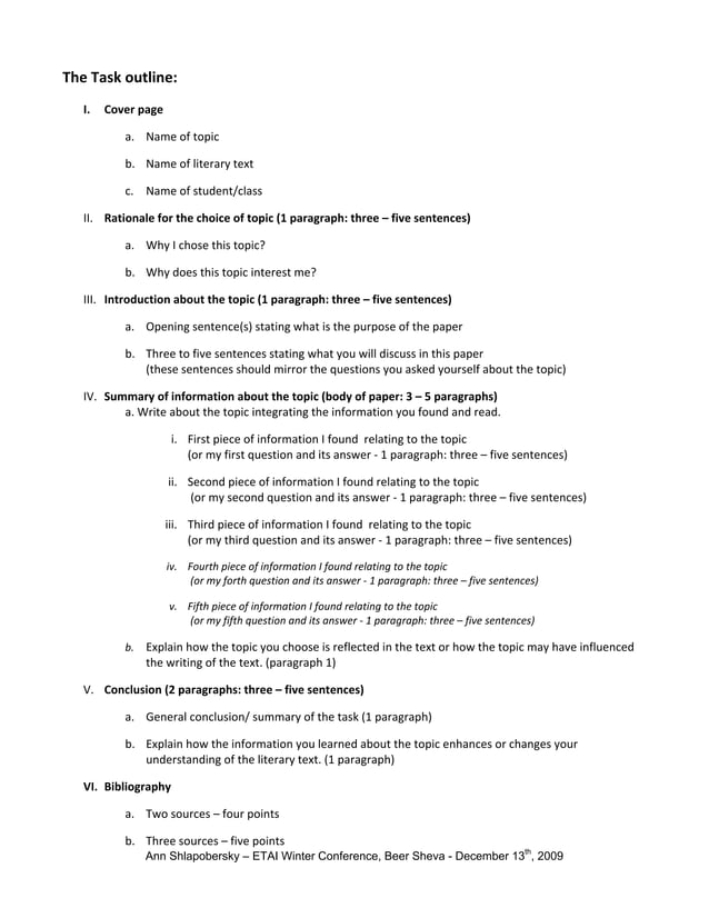 Handouts: Writing: Bagrut, Projects and now Bridging to Literature | PDF