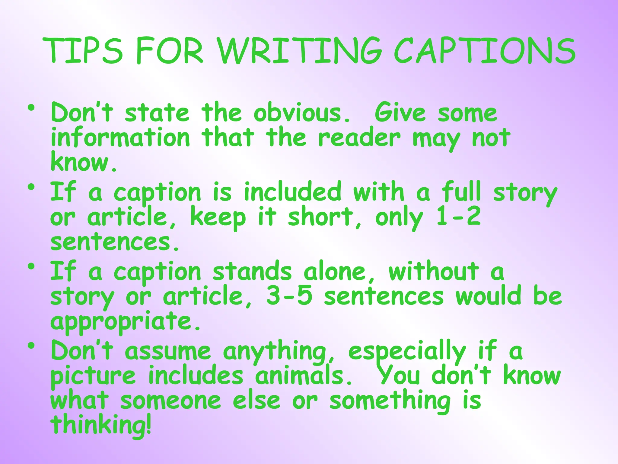writing captions ppt and lesson class twelve | PPT