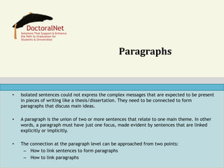 Writing Thesis/Dissertation Chapters, Paragraphs, and Sentences | PPT