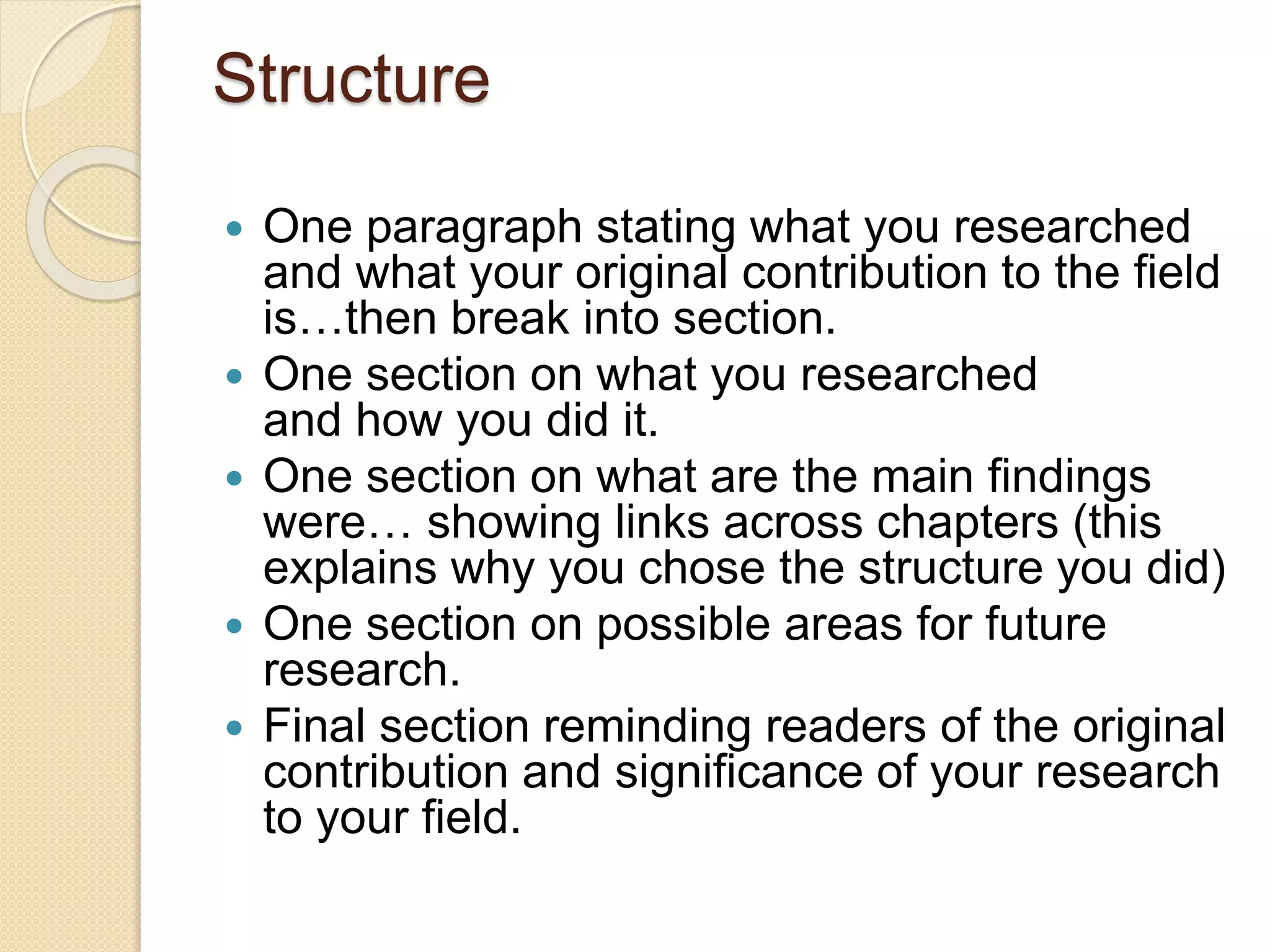 Writing conclusion chapter and language of a research | PPTX