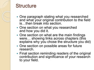 Writing conclusion chapter and language of a research | PPTX