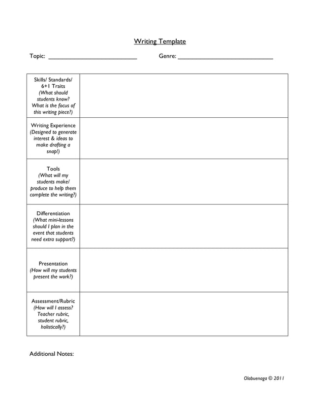 Writing Planning Blank Template | PDF