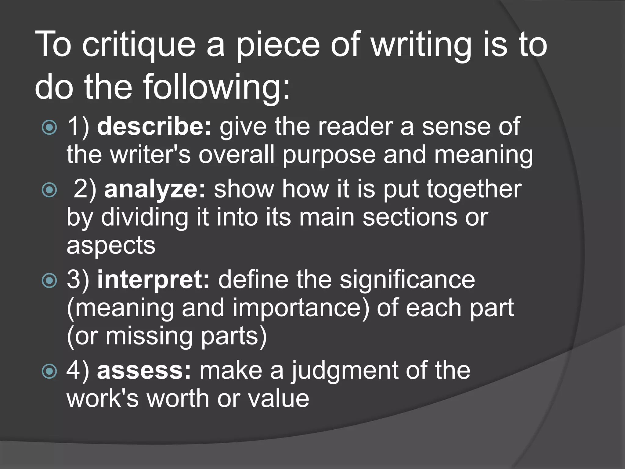 Writing a Critique | PPTX