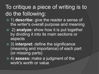 Writing a Critique | PPTX