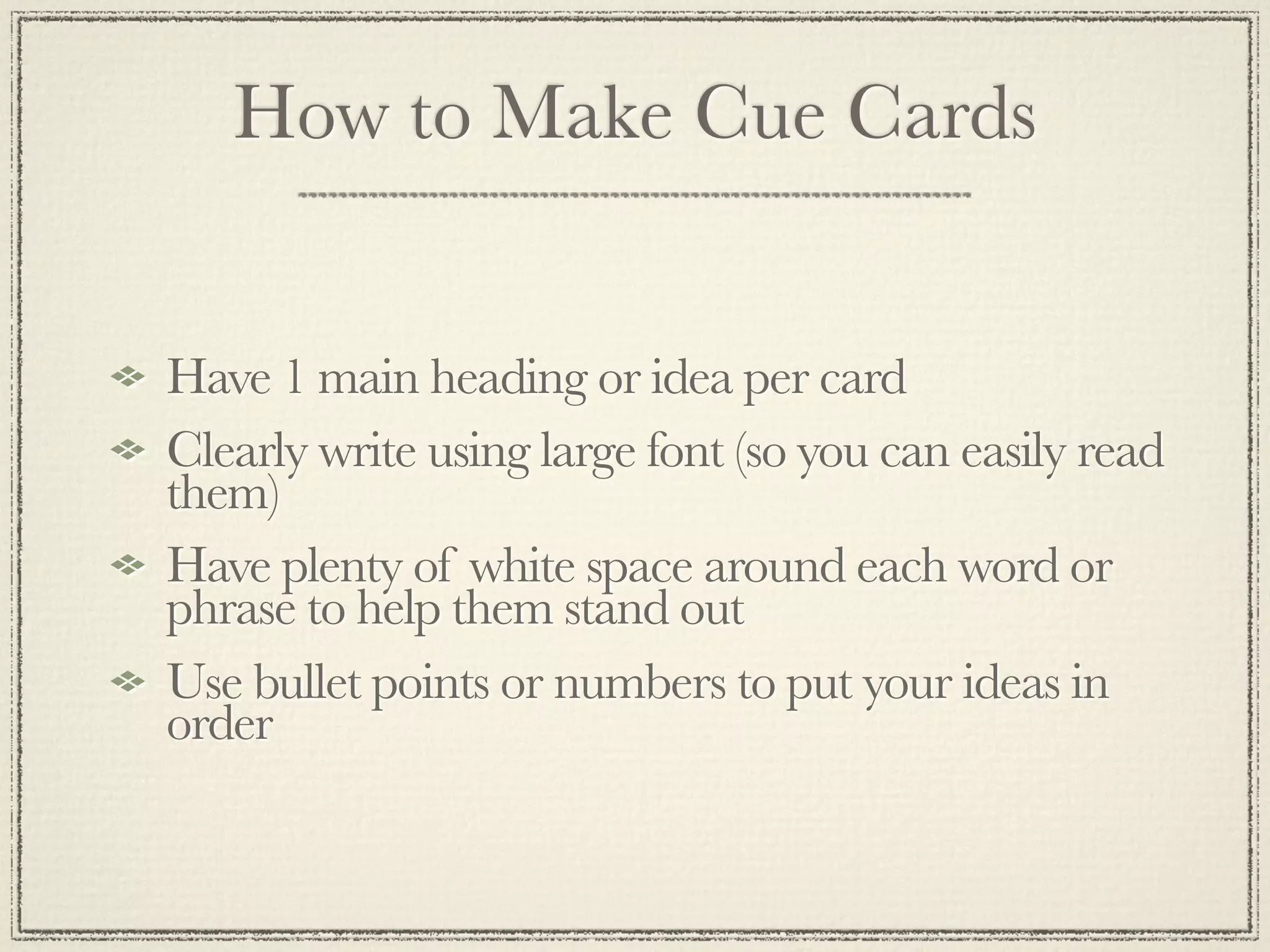 Writing cue cards | KEY