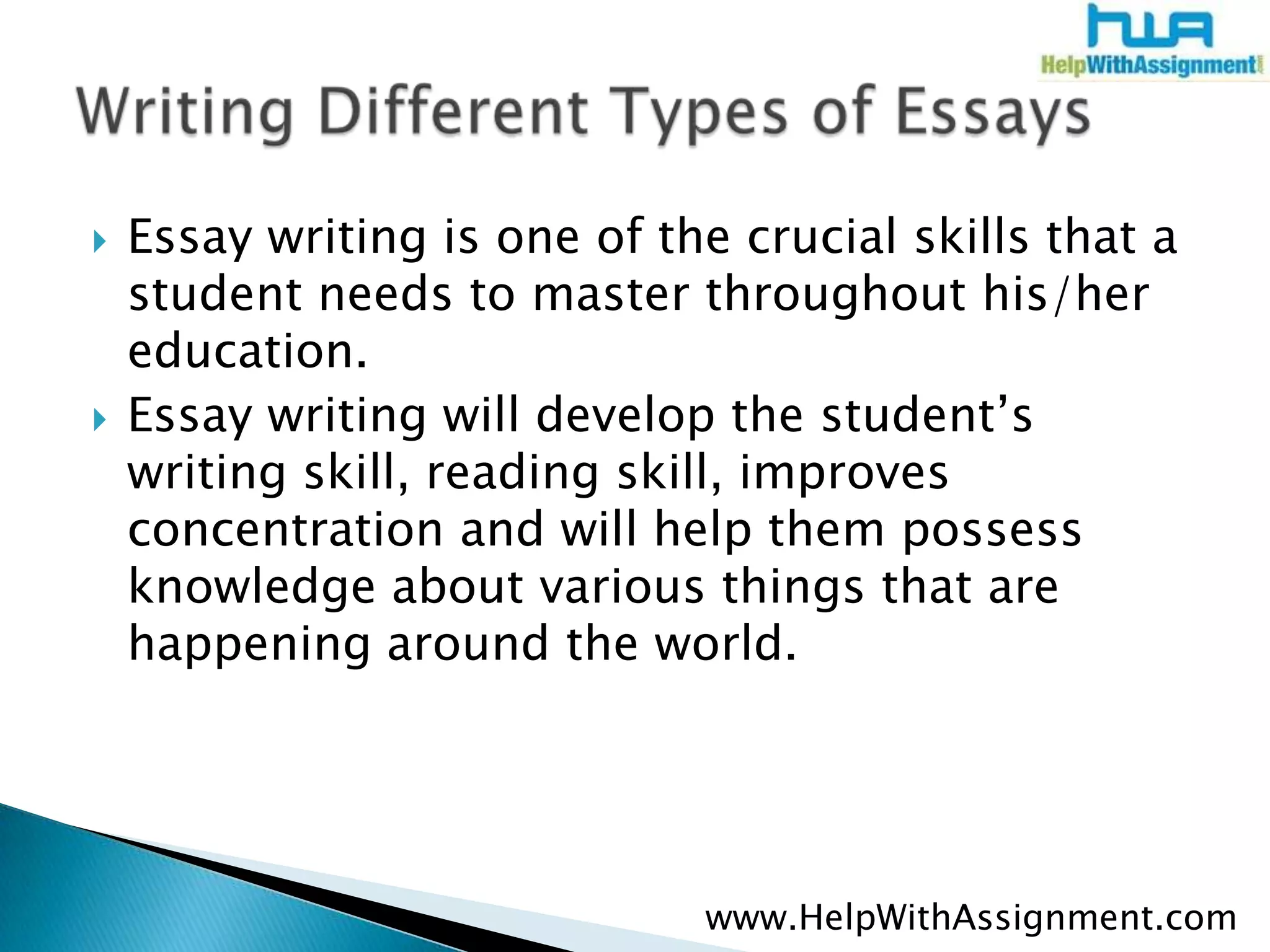 Writing different types of essays narrative, descriptive, persuasive | PPTX
