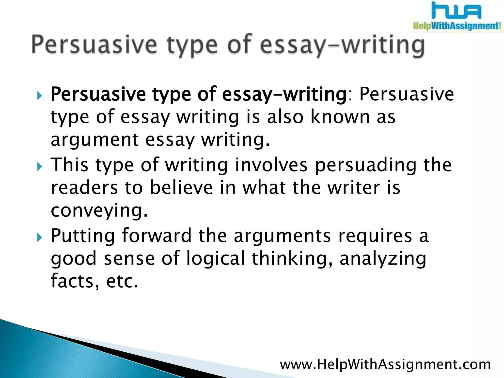 Writing different types of essays narrative, descriptive, persuasive | PPTX