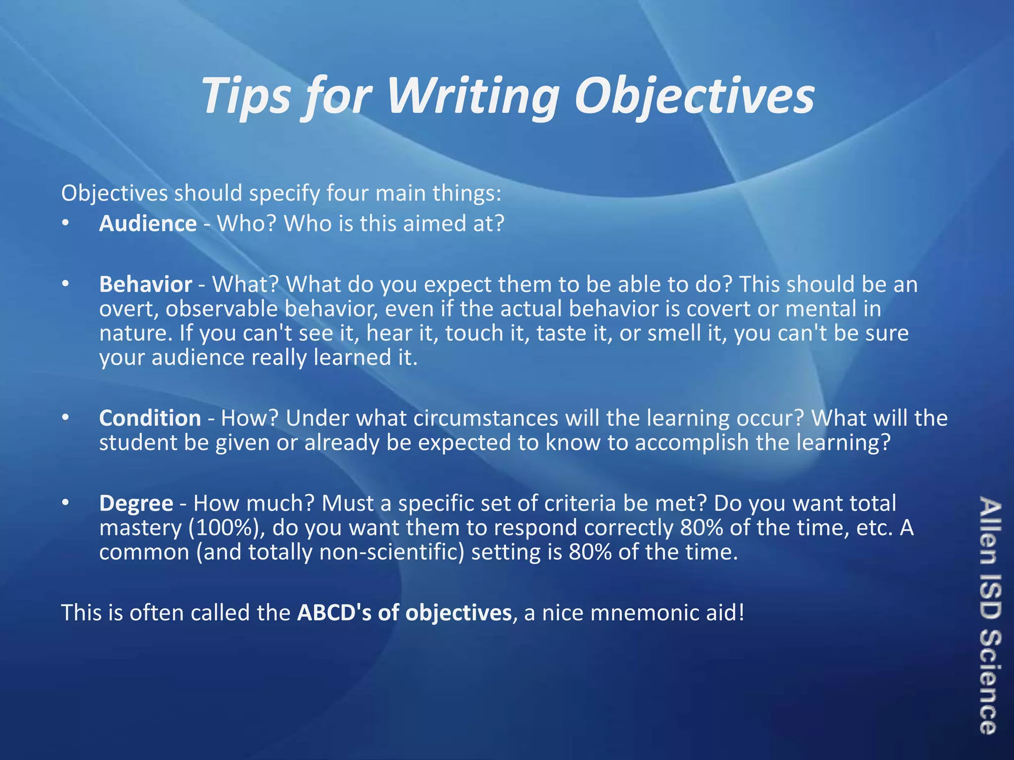 Writing Educational Goals And Objectives | PPTX