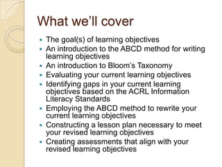 Writing effective learning objectives | PPT