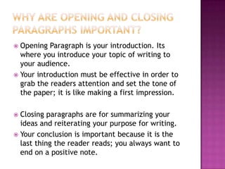 Writing Effective Opening And Closing Paragraphs | PPTX