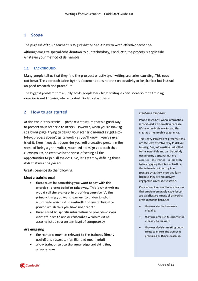 Writing effective scenarios quick start guide 3.0 | PDF