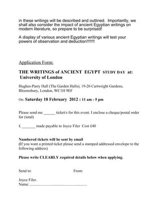 Booking form - Writings of Ancient Egypt | DOC