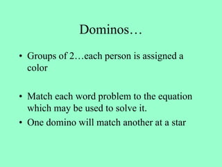 Writing equations and solving word problems | PPTX