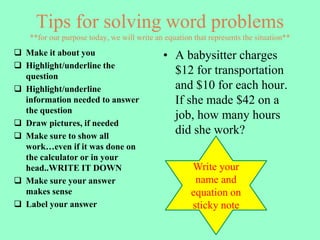 Writing equations and solving word problems | PPTX