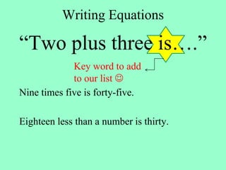 Writing equations and solving word problems | PPTX