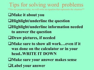 Writing equations and solving word problems | PPTX