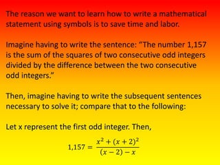 Writing equations using symbols | PPTX