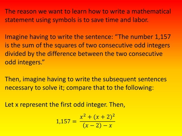 Writing equations using symbols | PPTX