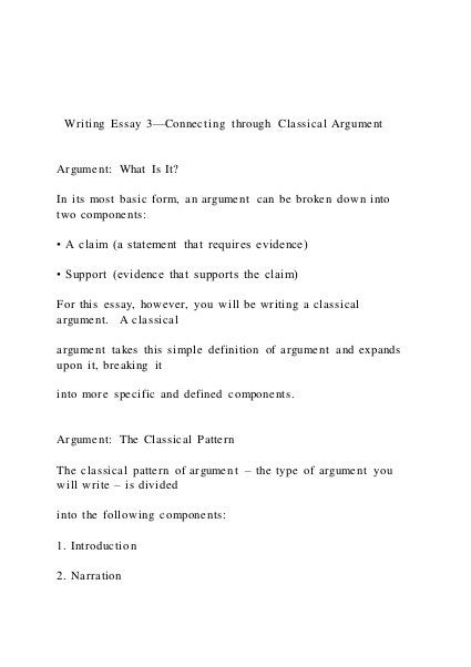 Writing Essay 3—Connecting through Classical Argument | PDF