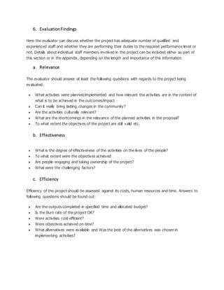 Writing evaluation report of a project | DOCX