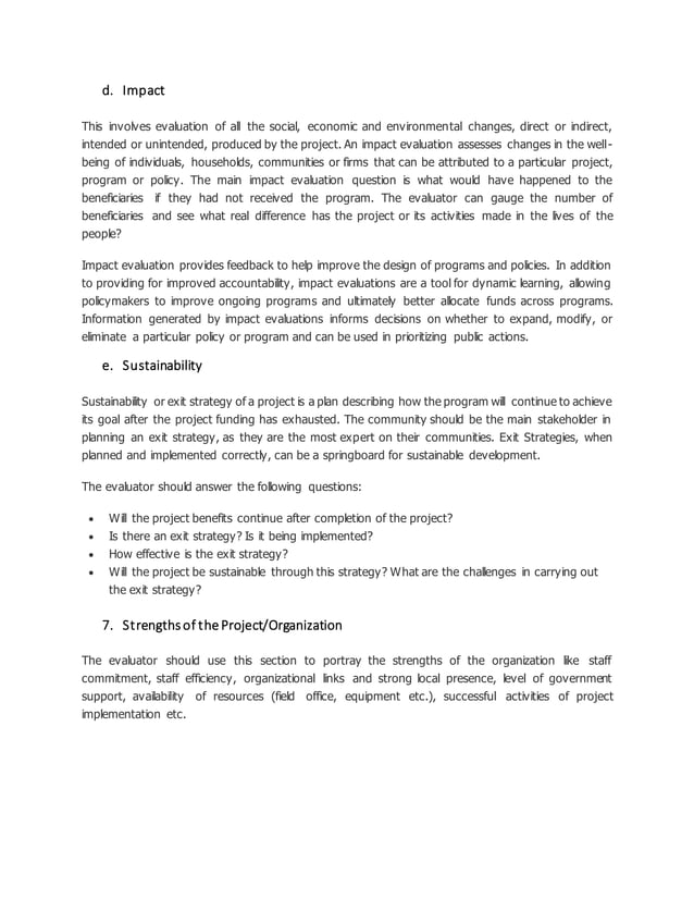 Writing evaluation report of a project | DOCX