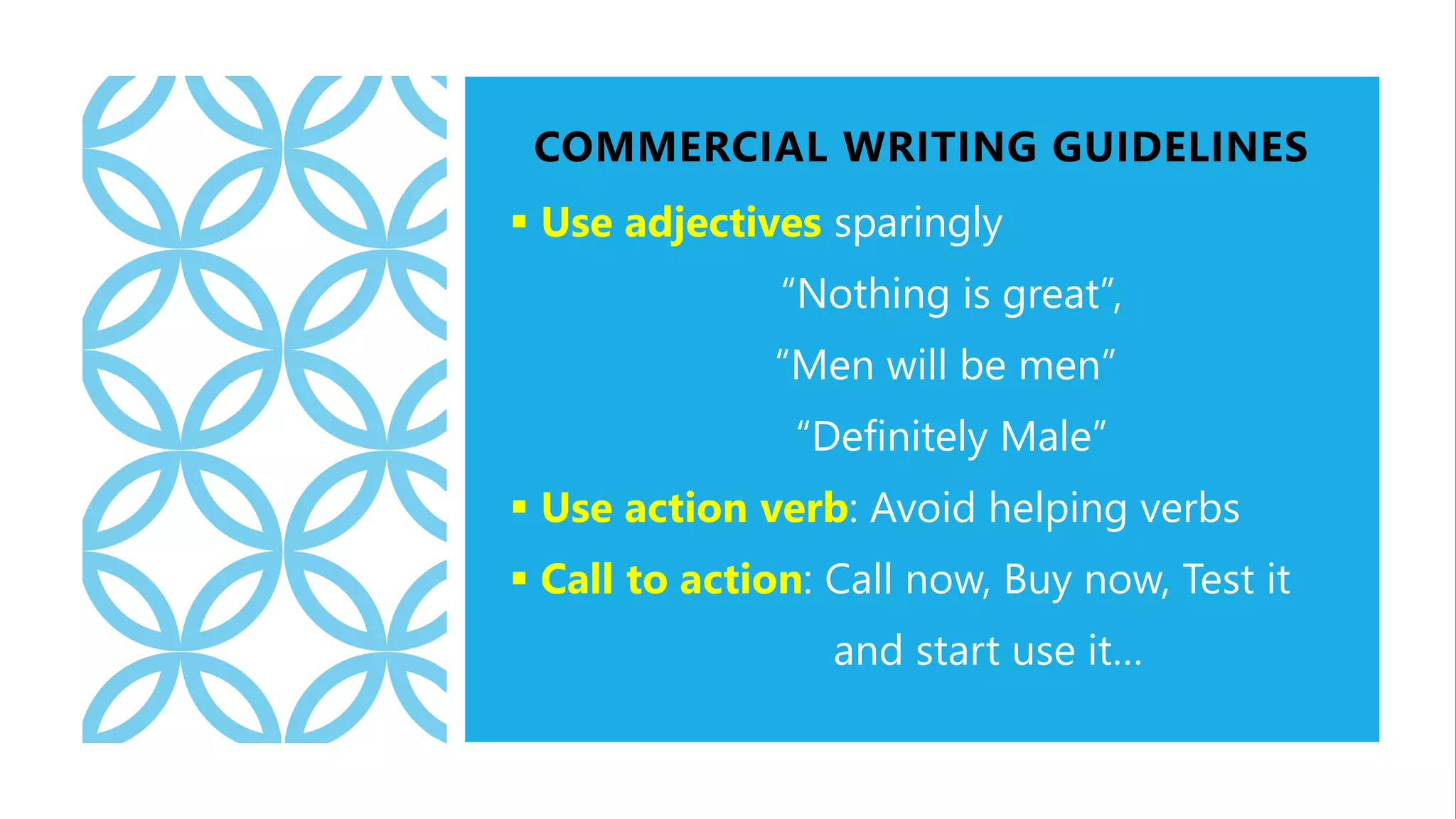 Writing for commercial Ad script-master class | PPTX