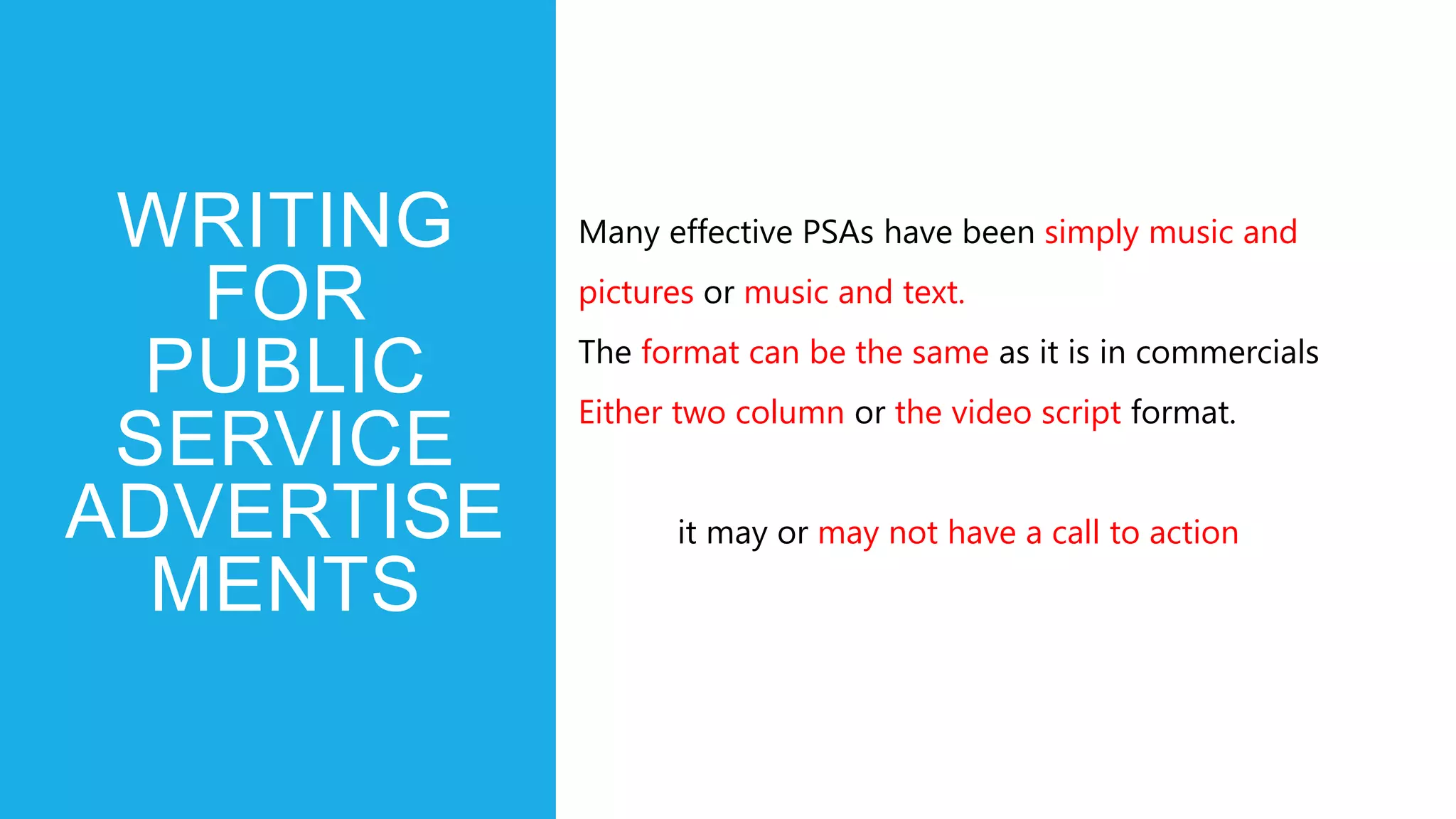 Writing for commercial Ad script-master class | PPTX