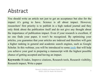 Writing for Impact: How to Prepare a Journal Article | PDF