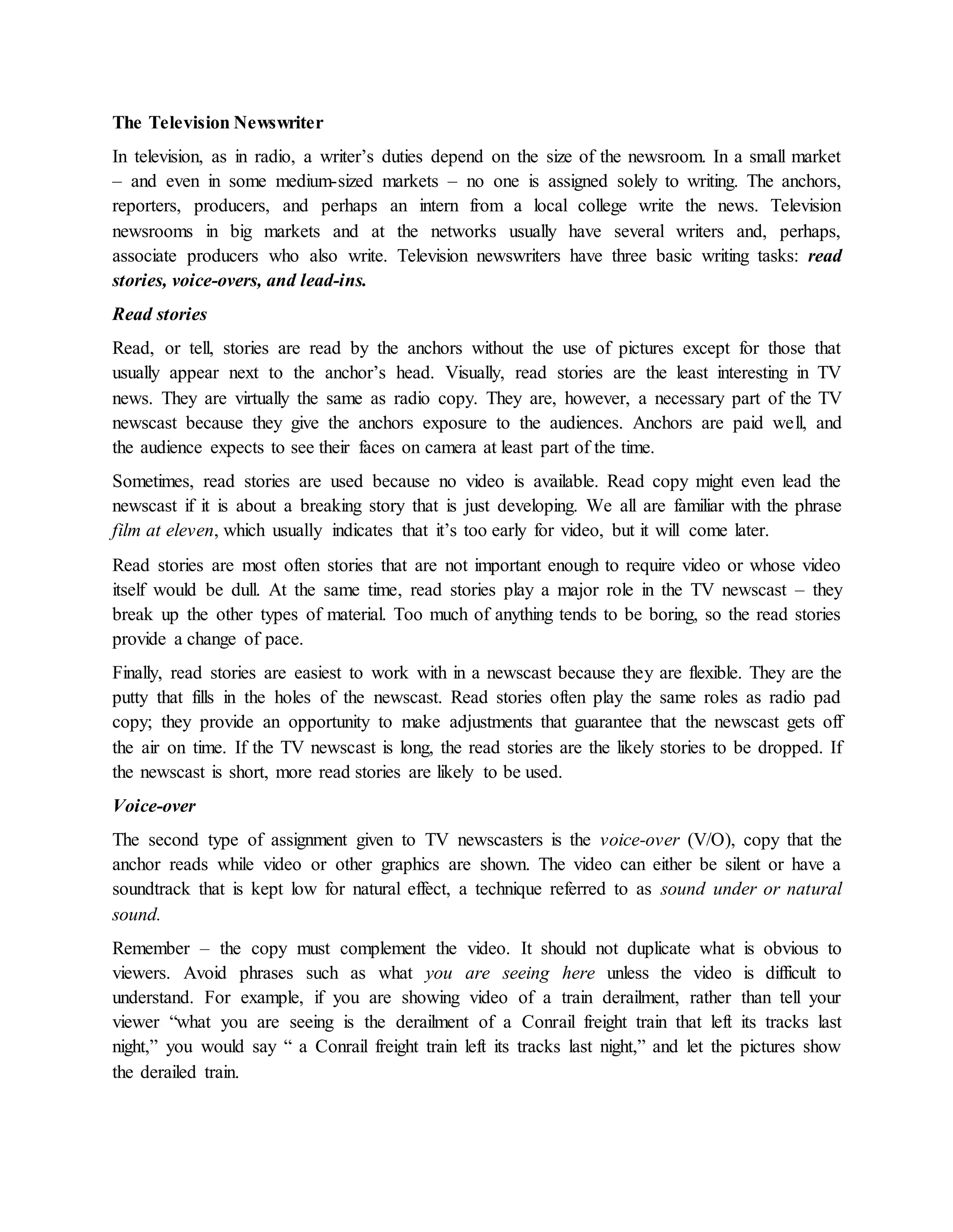 ENGLISH JOURNALISM MATERI - Writing For The Television Newscast | PDF