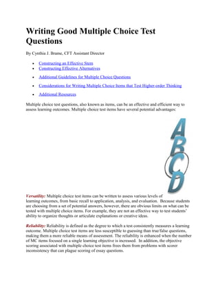 Writing good multiple choice test questions | PDF