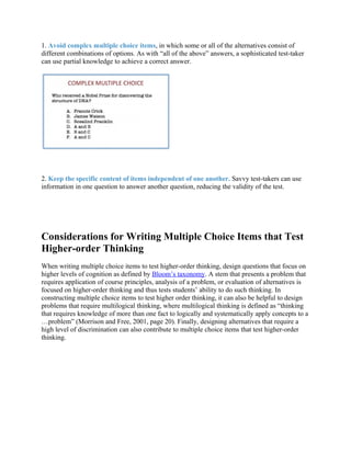 Writing good multiple choice test questions | PDF