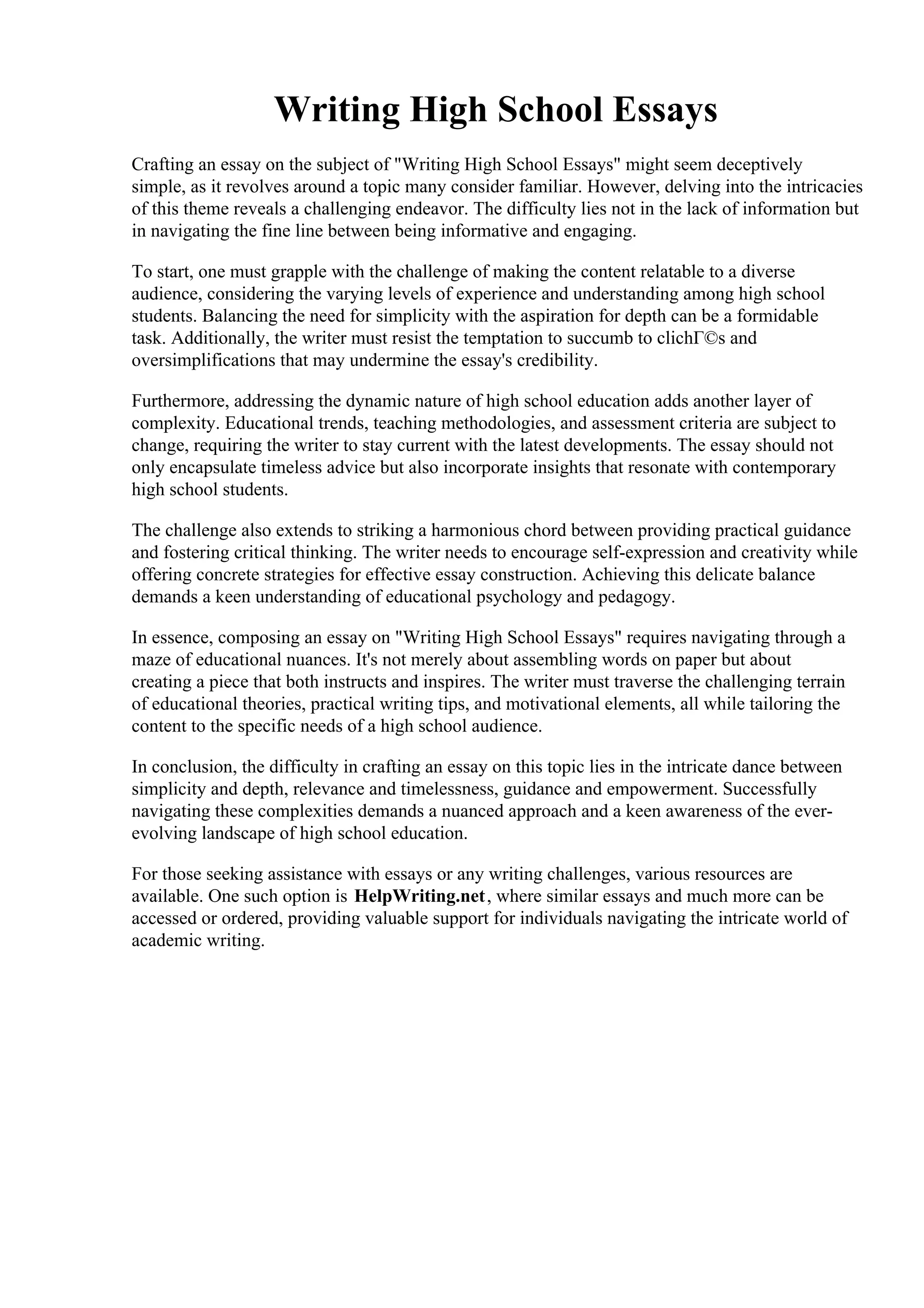 Writing High School Essays | PDF