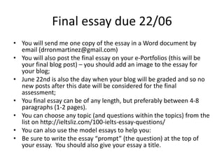 Writing II – final assessment | PPT