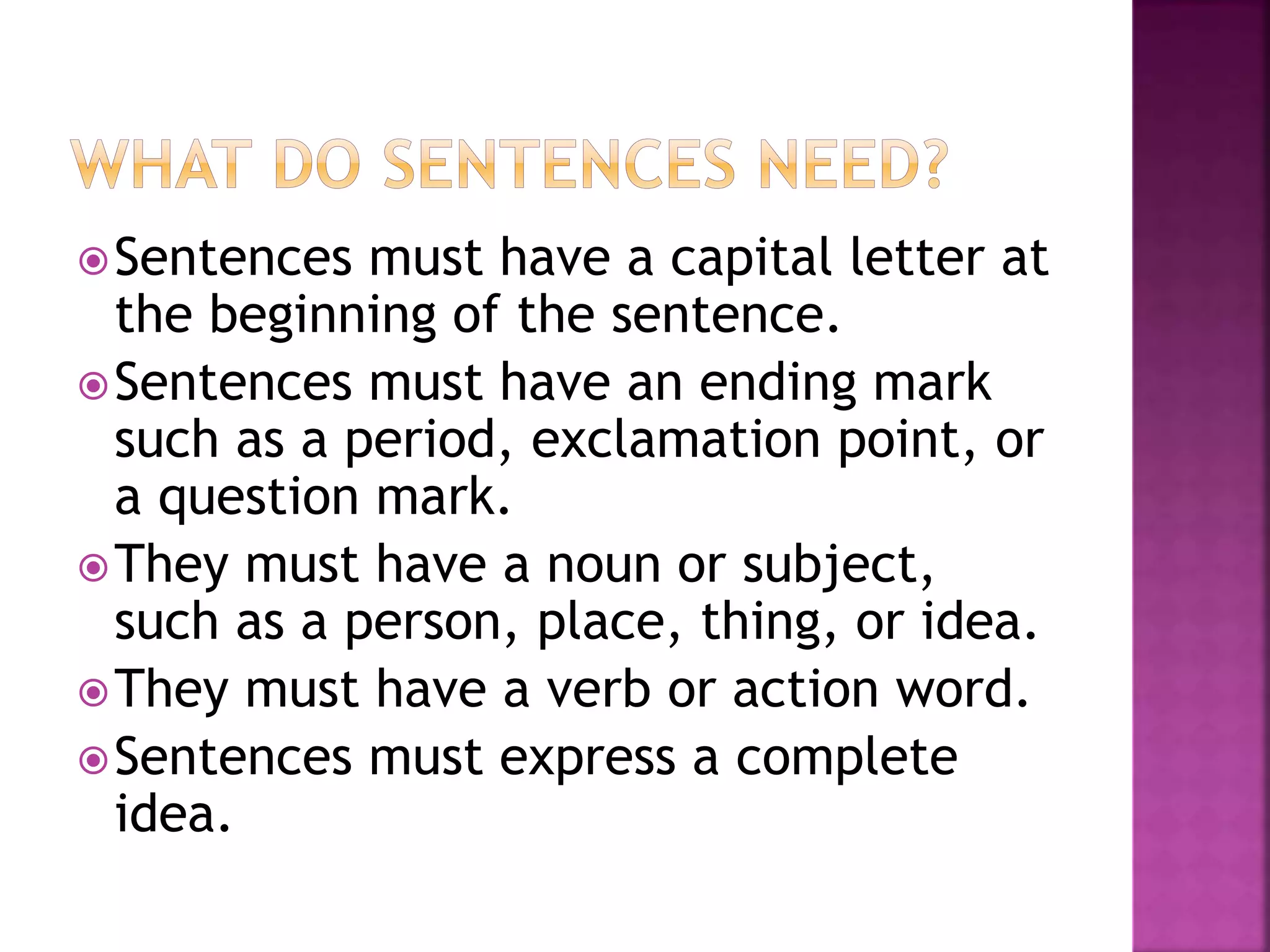 Writing in complete sentences | PPTX
