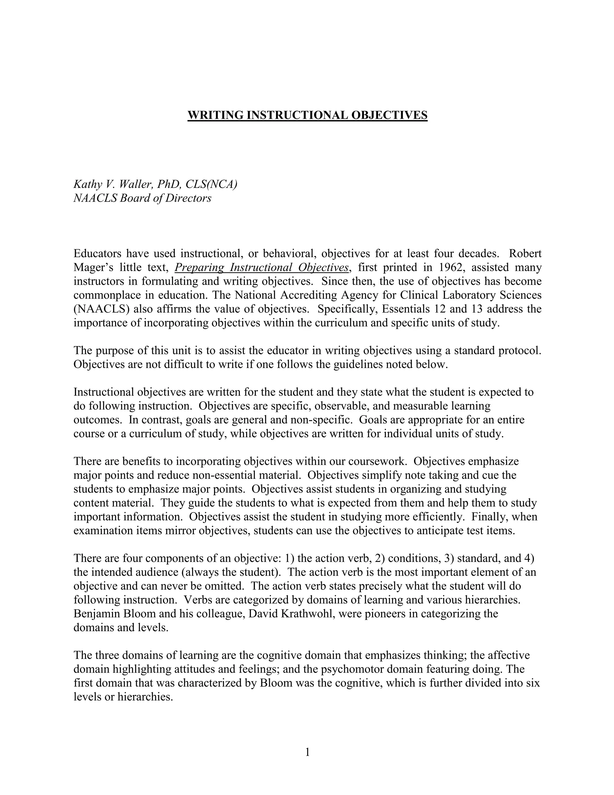 Writing instructional objectives via bloom | PDF